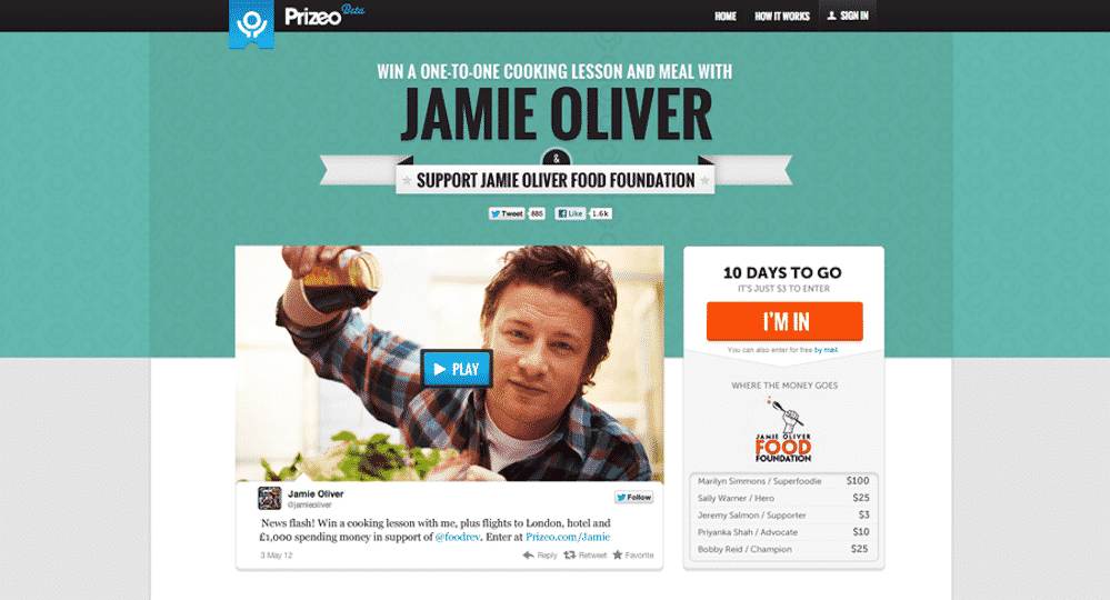 Jamie Oliver Prizeo Campaign